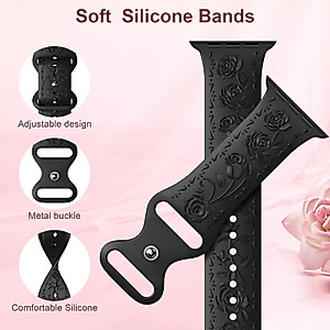 3 Packs Floral Engraved Bands Compatible with Apple Watch Band 40 44 38 42 41 45 46 49mm, Embossed Rose Strap for iWatch Series 10 9 8 7 SE 6 5 4 3 2,38Bwg