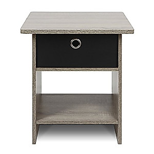 Furinno Dario End Table / Side Table / Night Stand / Bedside Table with Bin Drawer, 1-Pack, French Oak Grey/Black