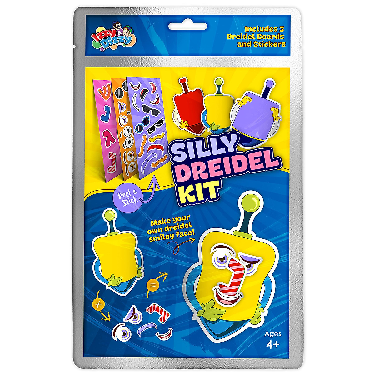 Izzy 'n' Dizzy Silly Dreidels - Includes 3 Dreidels Boards and Stickers - Hanukkah Arts and Crafts - Gifts and Games