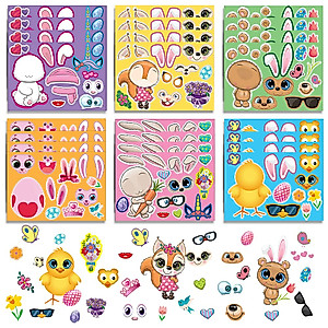 Artcreativity Easter Make Your Own Stickers, Bulk Easter Stickers for Kids (96 Sticker Sheets) with 6 Designs, Easter Basket Stuffers, Easter Egg Stickers and Bunny Stickers, Easter Crafts for Kids