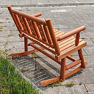 XCSOURCE Wood Rocking Chair Outdoor, Rocking Bench Outdoor with Paper Storage Bag, Rocking Patio Chair for 2 Persons, Porch Bench, Rocker Chair for Porch (Orange)