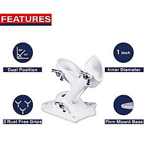MoXwo 1" Dual Metal Flag Pole Holder for Outside House with 3 Fixing Clamps - Heavy Duty Aluminum Alloy Flag Holder for Outside 0.75 to 1 inch - Wind & Rust Resistant Flag Pole Holders Brackets-White