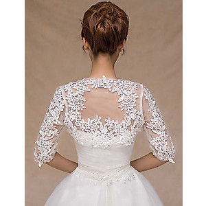 Women's Wedding Jackets Lace Bridal Bolero Shawl Tulle Cape for Bride Bridesmaid Wrap Shrug (One Size, Half Sleeve Ivory)