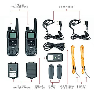 BTECH FRS-A1 2 Pack FRS Black Walkie Talkies, NOAA, High Output Two-Way Radio. USB-C Charging, Built in Flashlight, FM Radio, NOAA, and More