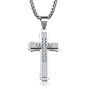 OLEVS Diamond Silver Cross Pendant Necklace Metal Womens Cross Pendant for Women Necklace Small Mens Cross Pendant Necklace Silver Stainless Steel Cross Pendant Necklace for Men Women Girls