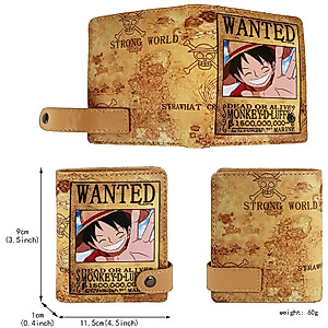 Roffatide Anime Luffy Wallets for Boys Bi-Fold Short Faux Leather Wallet Travel Slim Wallet with Zip Coin Pocket Khaki
