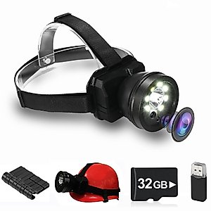 KSADBOSSBO Headlamp Headlight Body Camera Built-in 32GB, Free-Hands Camera 1080P Wearable Body Mounted Camera Rechargeable IPX4 Waterproof Night Vision for, Camping, Hiking, Fishing. (BLack-32GB)