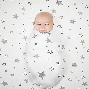 TL Care Fitted Mini Crib Sheet 24" x 38", Soft Breathable Neutral 100% Cotton Jersey Portable Sheet, Super Stars, for Boys and Girls, Fits Most Pack N Play and Mini Crib Mattresses