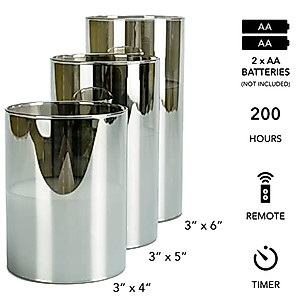 Softflame Flickering Flameless Glass LED Candles with Remote Control, 3D Flame Battery Operated Candles in Real Wax for Indoor Use and Home décor, Set of 3: 3"x4", 3"x5", 3"x6" Gray