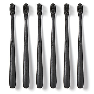 Hello Charcoal Infused Soft Bristle Toothbrush, Black, BPA Free, Vegan, Plant Based Handle, 1 Count (Pack of 6)