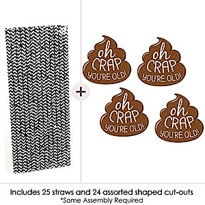 Big Dot of Happiness Oh Crap, You're Old - Paper Straw Decor - Poop Birthday Party Striped Decorative Straws - Set of 24