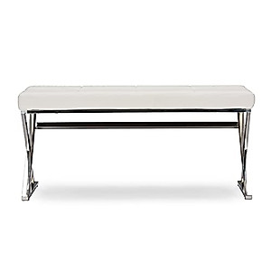 Baxton Studio Wholesale Interiors Herald Modern and Contemporary Faux Leather Upholstered Rectangle Bench, Stainless Steel and White