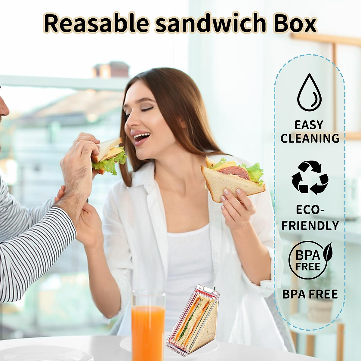 RAUWIZX 2 PCS Magnetic Sandwich Container, Sandwich Container Washable Crisper, Reusable Sandwich Container, Portable Acrylic Clear Sandwich Bento Box with Lid Sandwich Organizer