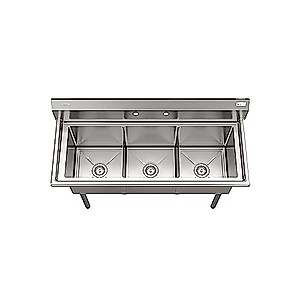 KoolMore 51 in. Three Compartment 18-Gauge Stainless-Steel NSF Commercial Kitchen Sink, Bowl Size 15x15x14, with Three Basins and Pre-Drilled Faucet Holes for Restaurants and Cafes (KM-SC151514-N3)