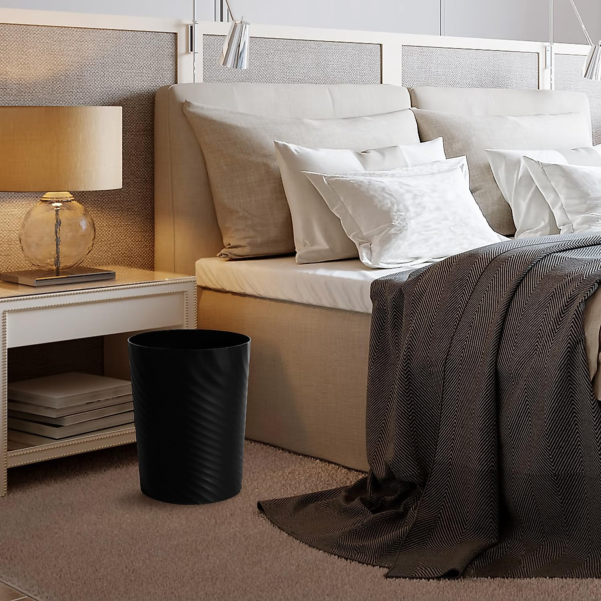 decorluxes Trash Cans, Plastic Small Trash Can, 1.8 Gallon Bedroom Trash Can, Office Trash Can, Waste Can for Bathroom (2, Black)