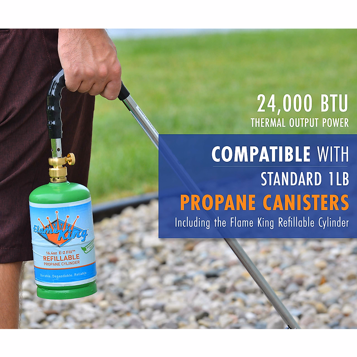 Flame King Propane Torch Kit Heavy Duty Weed Burner, 340,000 BTU (Self Igniting) + Flame King YSNPQ810CGA Propane Torch Weed Burner with Integrated Lighter