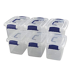 Nesmilers Small Plastic Storage Box with Lid, Clear Storage Box, Set of 6