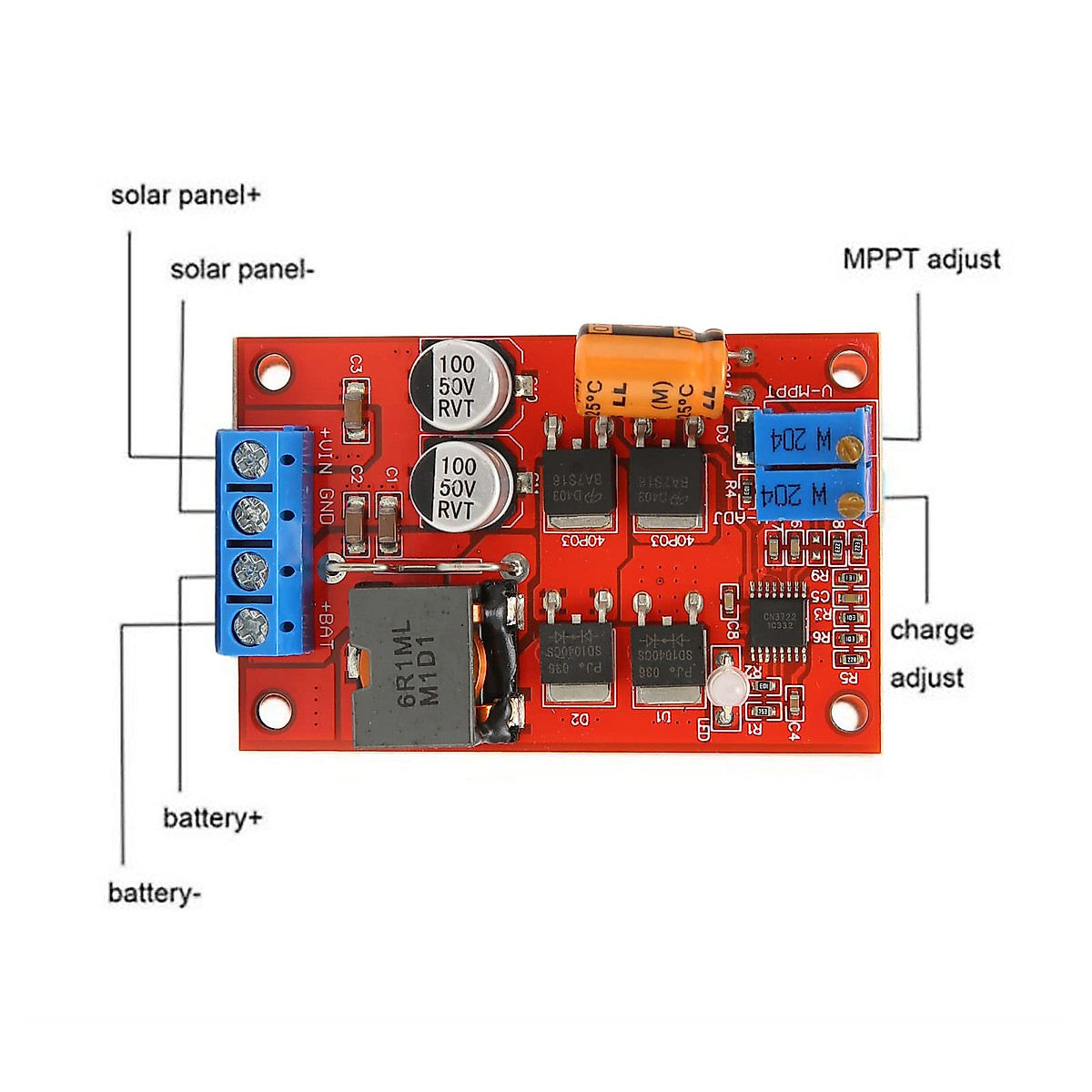 MPPT Solar Panel Controller Module, Solar Charger Module with Reverse Connection Low Power Consumption Battery Charger Module for Lithium Battery, High Power LED
