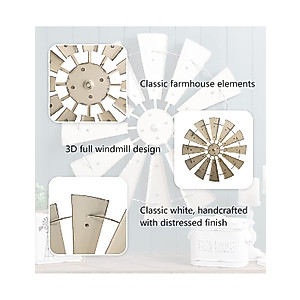 Glitzhome 22" Farmhouse Galvanized Windmill Wall Sculpture Home Decor Rustic Metal Rustic Wall Art Decoration, Silver