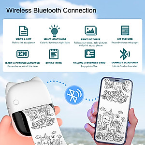 COOPOY Mini Pocket Printer, Bluetooth Smart Sticker Printer with 13 Rolls Paper,Mini Study Thermal Printer,Photo Printer Phone Printer with Cartoon Stickers and Watercolor Pen,Gift for Kids