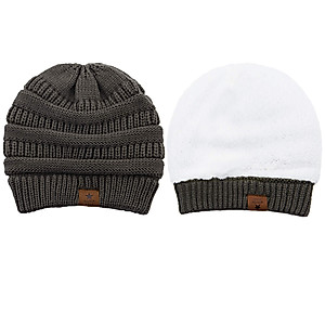 Durio Womens Beanie Knit Beanie Hat for Women Fleece Lined Thick Black Beanie Winter Beanies D Black