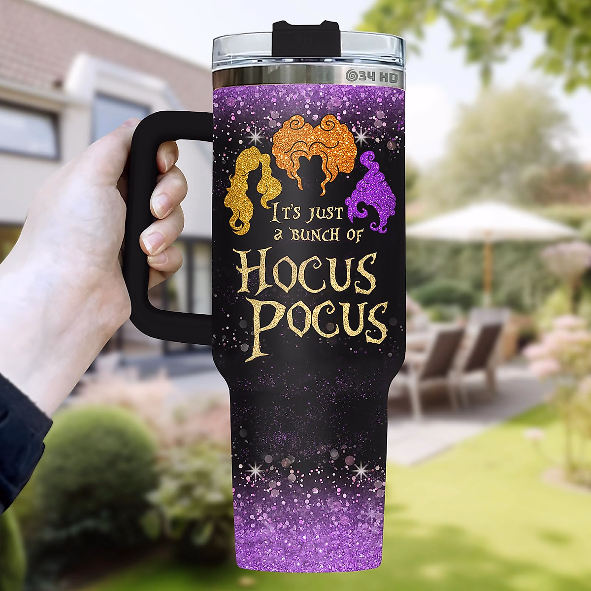34HD Hocus Gifts for Women, Hocus Tumbler with Handle 40oz Stainless Steel, Witch Brew Tumbler, Christmas Gifts for Movie Lovers, Sanderson Sister Gifts