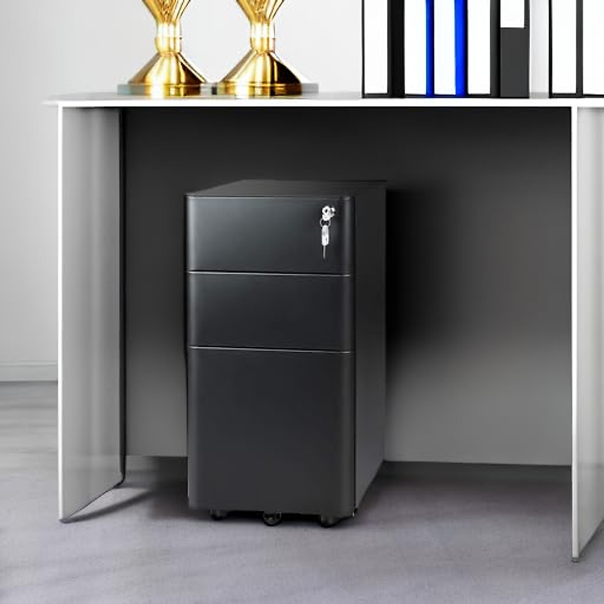 DEVAISE 3-Drawer Slim File Cabinet, Vertical Filing Cabinet, Fully Assembled Except Casters, Black