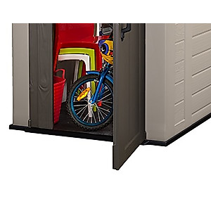 Keter Factor 4x6 Outdoor Storage Shed | Store Patio Furniture, Garden tools, Bike accesories, beach chairs, or Lawn Mowers | Taupe & Brown