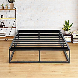 Olee Sleep 9 Inch Modern Metal Platform Bed Frame, Steel Slat Anti-Slip Support, Steel Mattress Foundation, No Box Spring Needed, Black, King Size