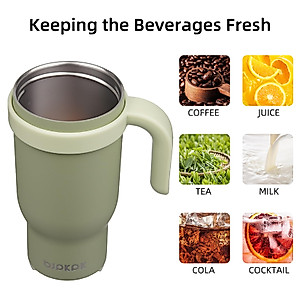 BJPKPK 18 OZ Insulated Travel Tumbler with Handle and Straw, Stainless Steel Water Bottle, Double Wall Vacuum Insulated Mug, for Work, Car, Travel, Forest Green