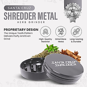 Santa Cruz Shredder Metal Herb Grinder Knurled Top for Stronger Grip 2-Piece 2.7" (Grey)