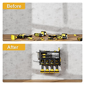 Exqutoo Power Tool Organizer, Wall Mount 3-Layer Metal Tool Shelf with 6 Hooks, Drill Holder Tool Organizers Storage Rack, Screwdriver Holder, Black