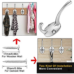 CORANSO 10Pack Silver zinc die cast Coat Hooks with 48 Screws Wall Mounted Double Rustic Metal Two Prongs Hanger Heavy Duty Bathroom Closet Robe Hook for Towel,Key,Hat