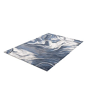 Abani Sand Wave Print Modern Blue & Grey Dining Room Rug - Non-Shedding 4’ x 6 Rugs Multicolor Swirl Pattern Area Rug