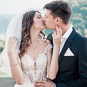 Juicfru Wedding Silver Jewelry Set for Women Cubic Zirconia Necklace Earrings Bracelet Sets for Bride Wedding Costume Jewelry for Bridesmaid