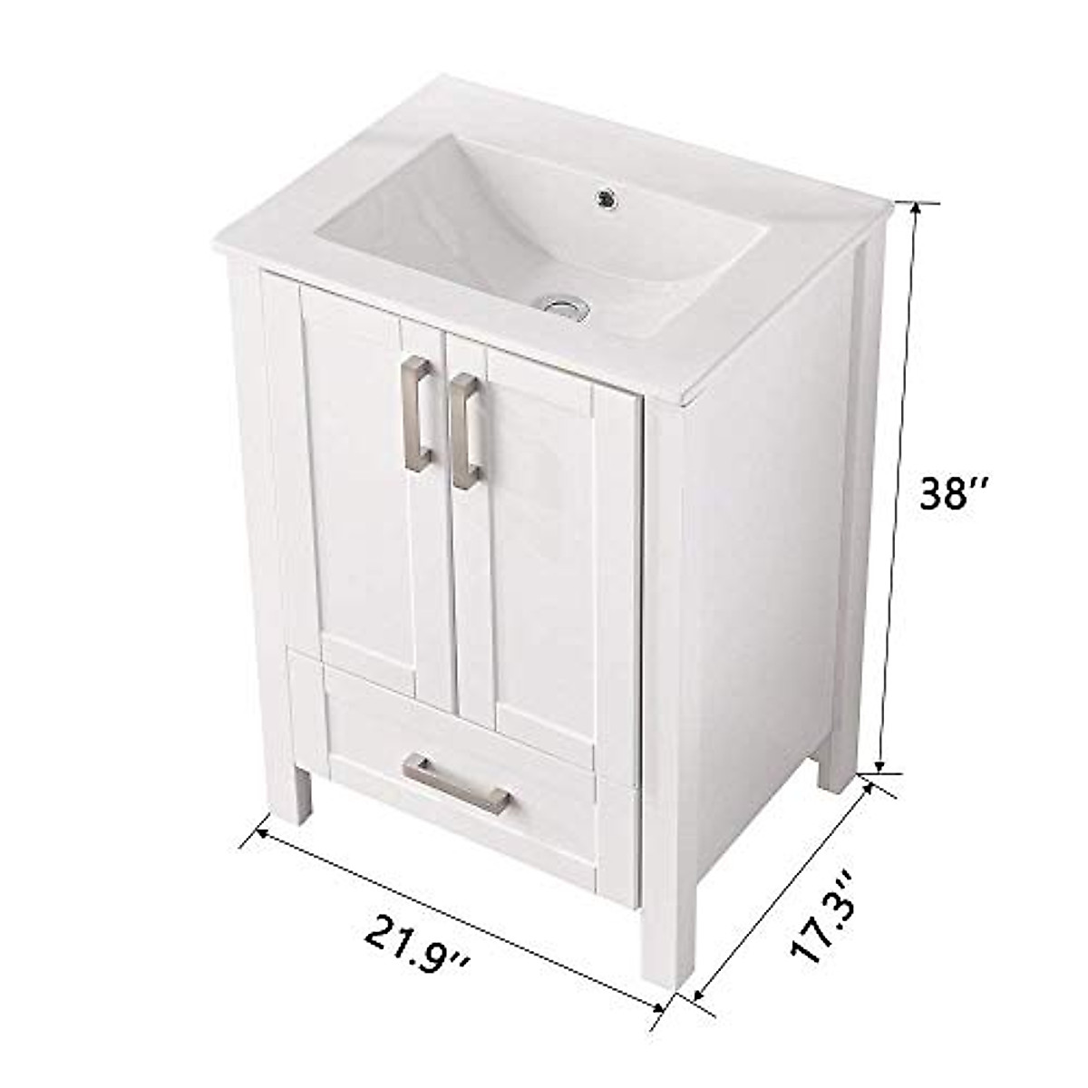 Popity home 24 Inch Small Bathroom Vanity with Sink, Modern White Bathroom Vanity, Wood Standing Bathroom Vanity Set with Ceramic Vessel Sink 2 Doors 1 Drawer