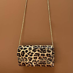 HOXIS Leopard Evening Handbag Women Envelope Clutch Patent Leather Glossy Purse with Shoulder Chain Strap (Brown Leopard)
