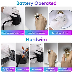 7PMBEANE Black Battery Operated Wall Sconce, Industrial Wall Sconce Set of 2, 13 RGB Cordless or Hardwired Wall Light Fixturewith Remote for Bedroom, Living Room, Hallway