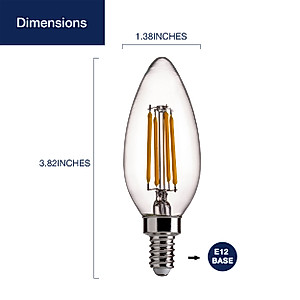 FLSNT 60W Equivalent LED Chandelier Light Bulbs, Dimmable, E12 Base, Clear B11 LED Filament Candelabra Bulbs, 2700K Soft White, 6 Pack
