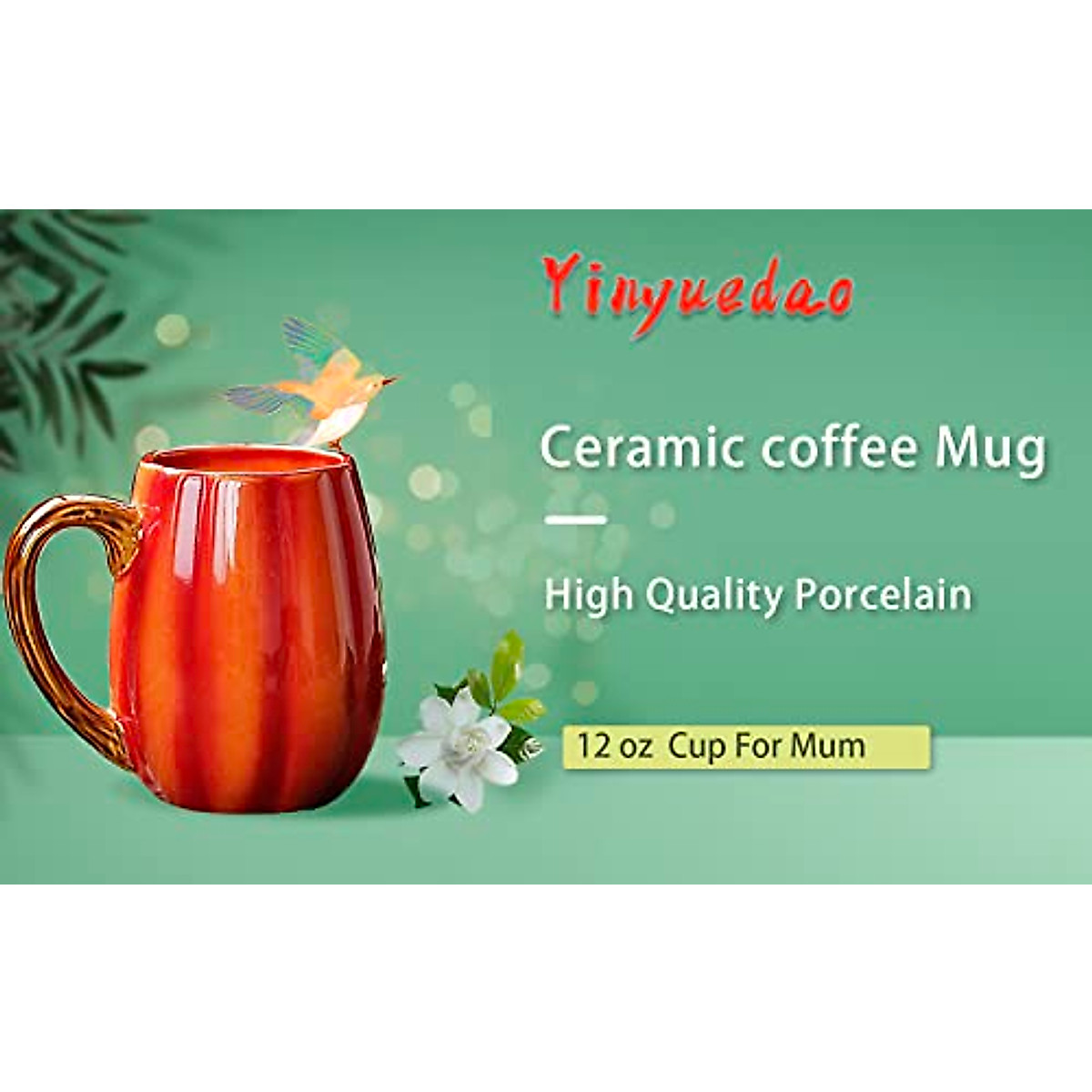 YINYUEDAO Pumpkin Cup Ceramic Coffee Mugs and Tea Mug, Halloween, Thanksgiving, Christmas, Birthday and Fall Gifts for Family or Friend, Gift Box Packaging / 12 OUNCE