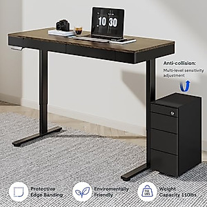 FLEXISPOT Q5 Standing Desk with Drawer, 48 x 24 Inch Electric Adjustable Height Stand Up Desk with Storage Organizer, Whole Piece Wooden Desktop for Home, Office, Computer Workstation, Dark Brown