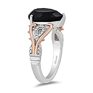 Jewelili Enchanted Disney Fine Jewelry Sterling Silver and 10k Rose Gold 1/10 CTTW and Black Spinel Maleficent Ring Size 6