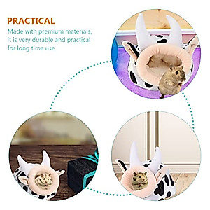 POPETPOP Mini Hamster Bed Hideouts Houses, Cotton Small Animal Pet Nest Cave Cute Cow Shaped Warm Rat Bed Hamster Warm Nest Hamster Fleece Hut Winter House for Dwarf Hamster Mice 11x11cm