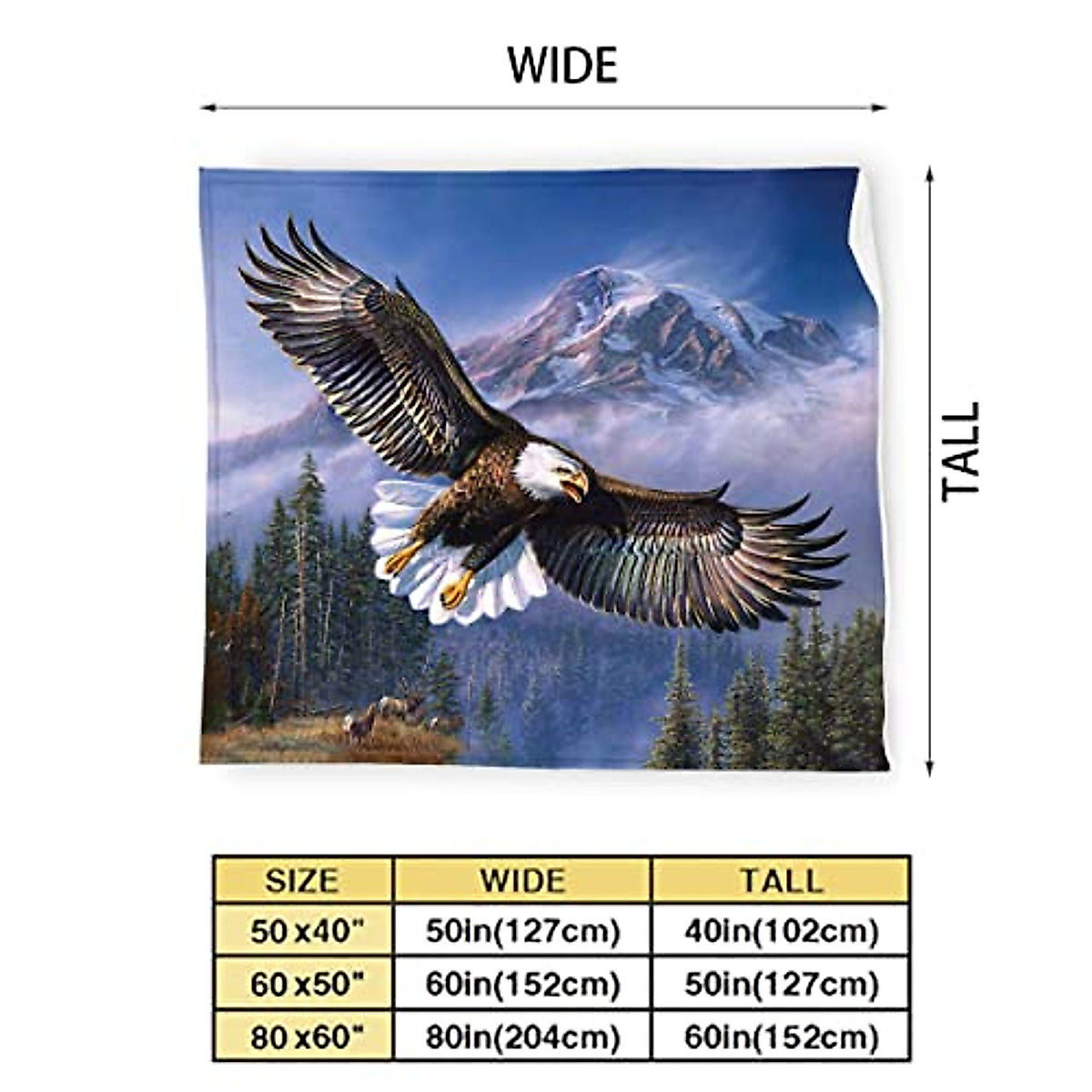 Bald Eagle Blanket American Eagle Decor Throw Blanket Bald Eagle Blanket Gifts for Men Super Warm Soft Plush Lightweight Fleece Flannel Blanket Winter Couch Bedding Blanket for Kids Adults 40"x50"