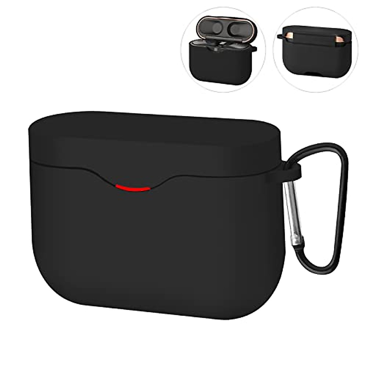 Geekria Silicone Case Cover Compatible with Sony WF-1000XM3 True Wireless Earbuds, Earphones Skin Cover, Protective Carrying Case with Keychain Hook, Charging Port Accessible (Black)
