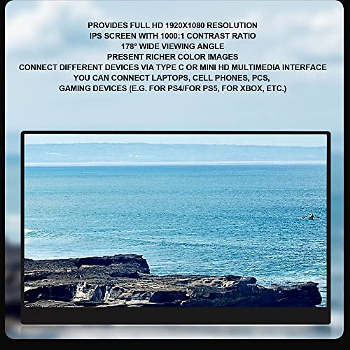 TOPINCN FHD Computer Display, IPS Portable Monitor Dual Speakers 16:9 Widescreen HDR Technology 14in 1920x1080 Resolution with Magnetic Cover for Laptop (US Plug)