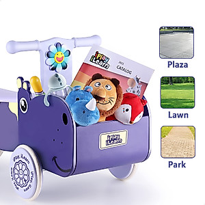iPlay, iLearn Baby Ride on Balance Bike, Toddler Riding Toys, Hippo Outdoor Push Toy, Babies Sit to Rider, Infant First Train Bicycle W/ 4 Wheels, Birthday Gifts for 18 Months, 2 3 4 Year Old Boy Girl