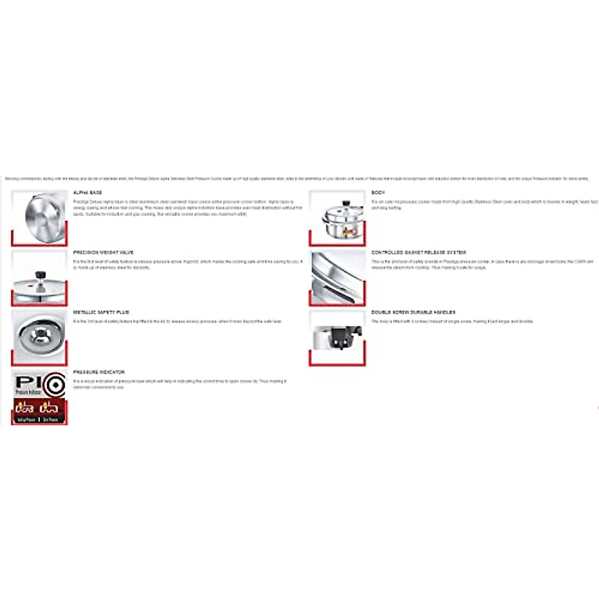 Prestige Deluxe Alpha Stainless Steel Pressure Cooker, 2 Liters/2.11 Quarts