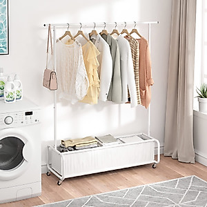 Boeeoan Clothes Rack With Large Storage Bag, Clothes Organizer Stand on Wheels, Garment Rack, Rolling Clothes Storage Cart, Coat Rack, for Bedroom, Laundry Room, Living-room, White