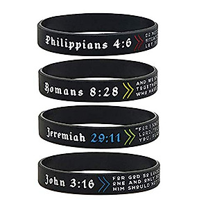 ZKXXJ 4Pcs Bible Verse Rubber Silicone Wristbands John 3-16 Inspirational Rubber Bracelets Motivational Quote Scripture Silicone Bracelet Stretch Wristband for Men Women Teens